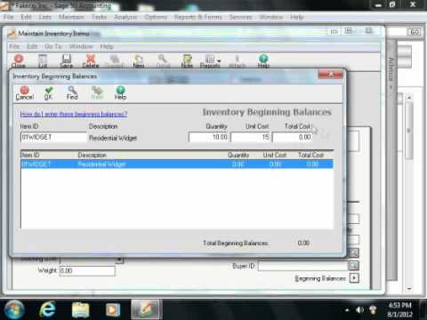 Sage 50 Tutorial Entering Inventory Beginning Balances Sage Training ...