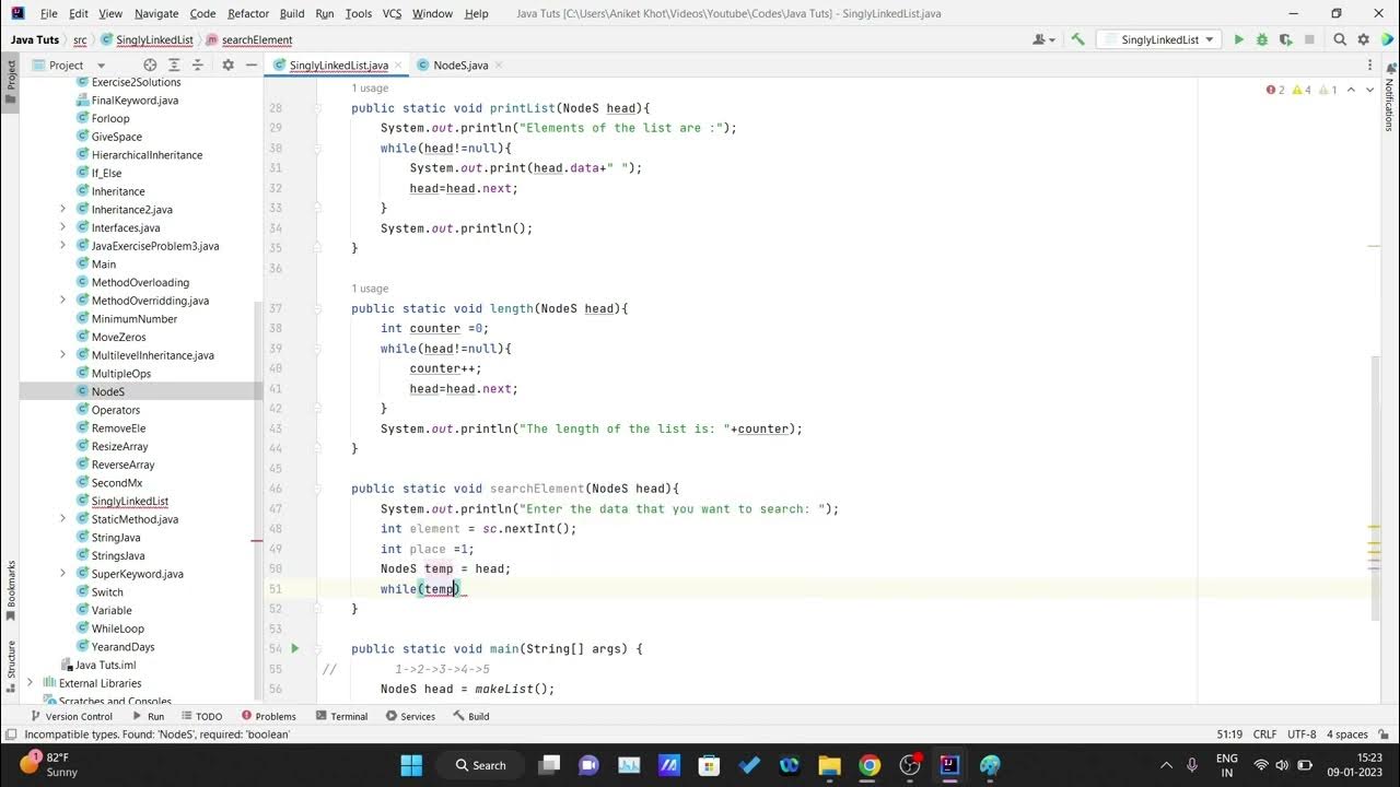 JAVA Tutorial - Search element in the Singly Linked List - YouTube