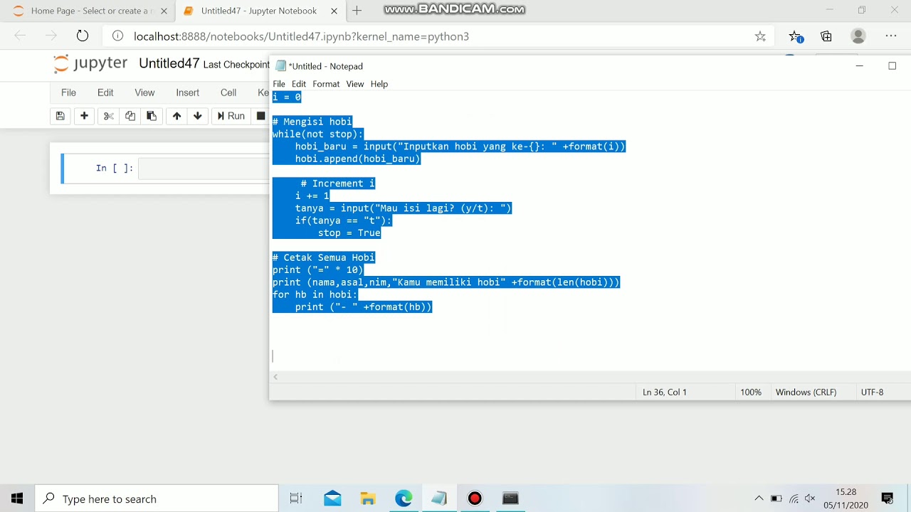CARA MEMBUAT PROGRAM PENDATAAN HOBI SISWA MELALUI JUPYTER NOTEBOOK - YouTube