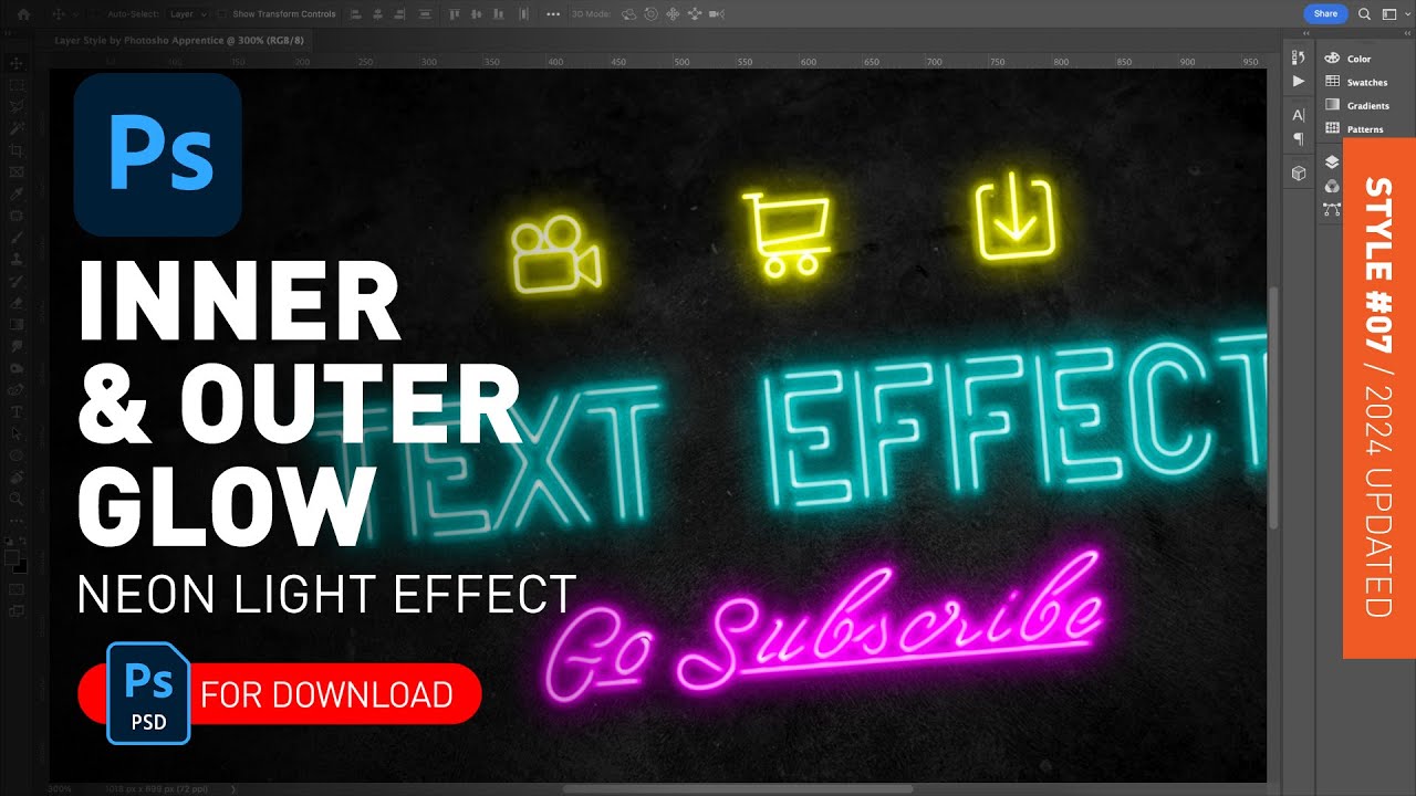 Neon Light Effect - Inner & Outer Glow - Layer Style in Photoshop + PSD File Demonstrated - YouTube
