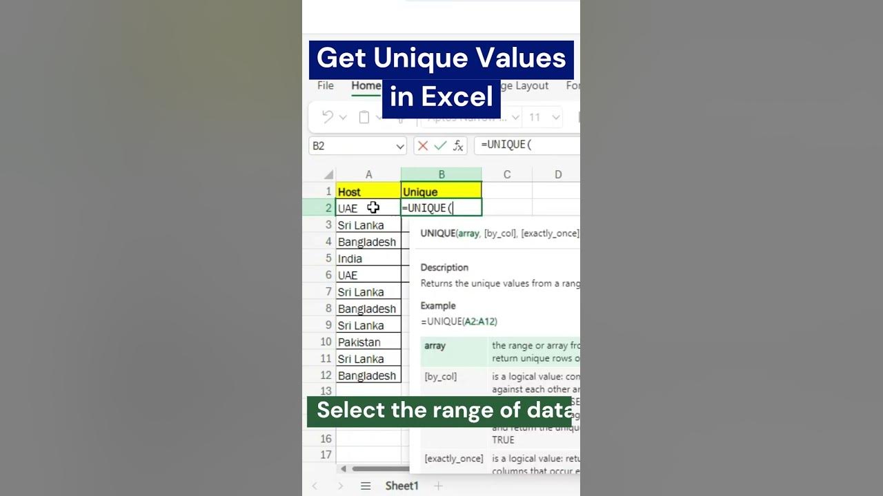 Unique Function In Excel Interview Excelformula Spreadsheetformula Excelfunction Yt Youtube