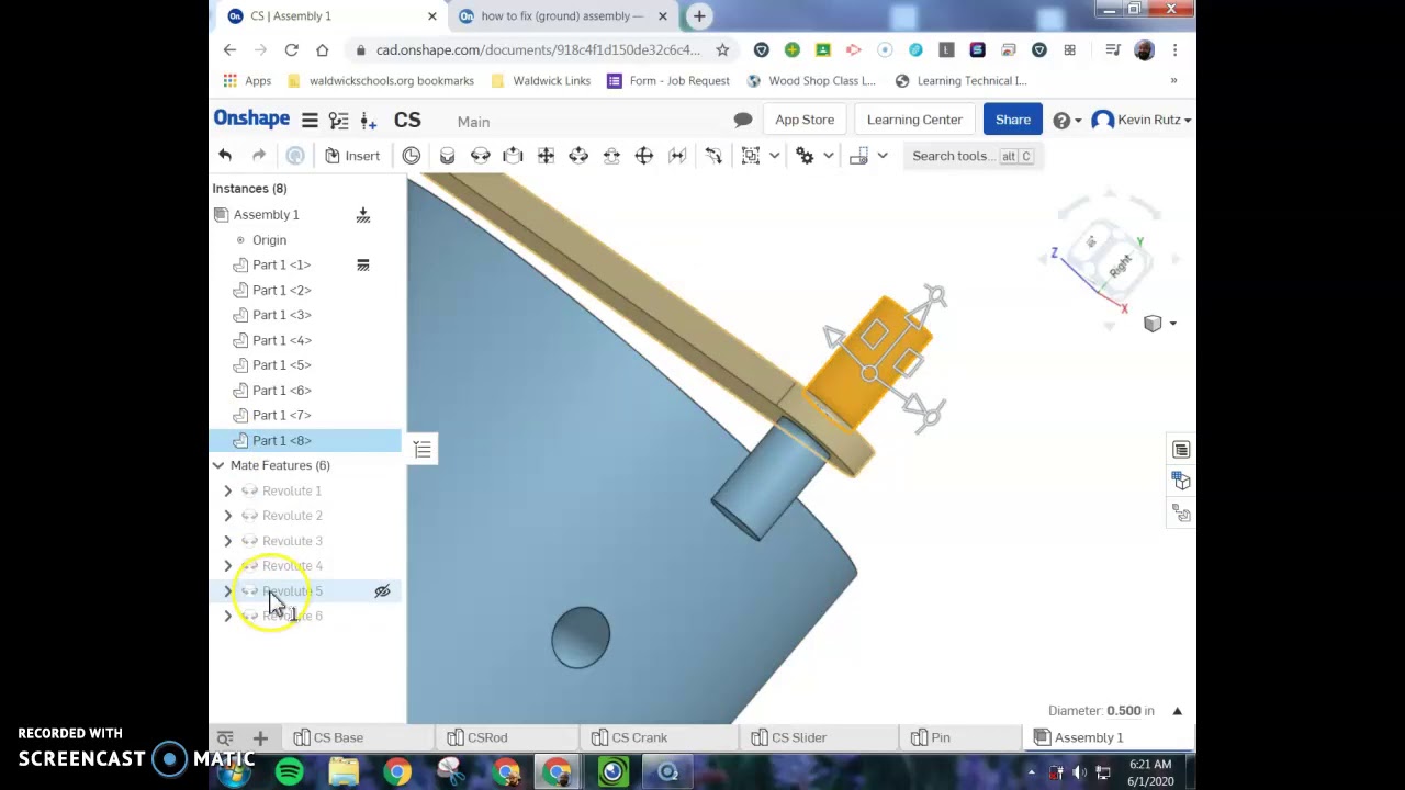Onshape assemble crank slider - YouTube