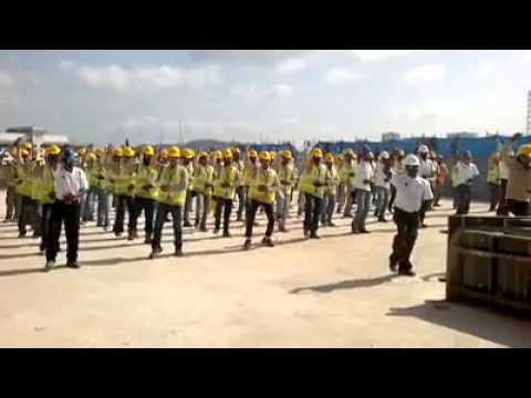 Singapore Construction Workers having fun before work starts! :-) - YouTube