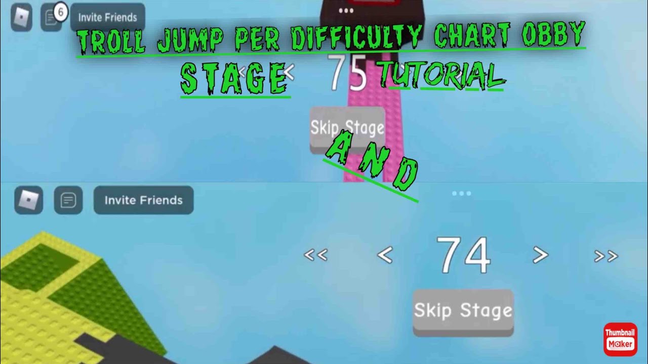 TROLL Jump Per Difficulty Chart Obby Stage 74 and 75 Tutorial - YouTube