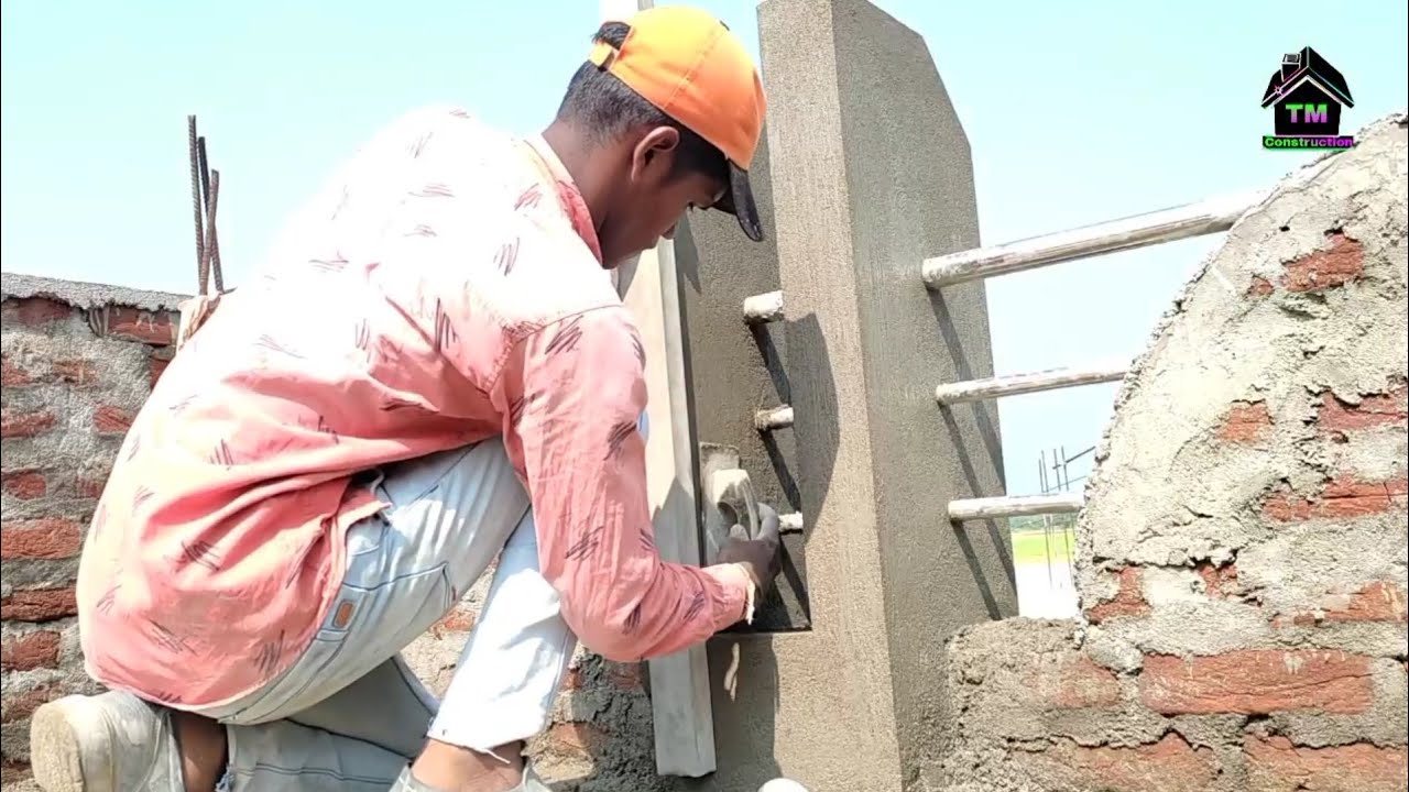 Beautiful Parapet Wall Pillar plastering || Parapet design - YouTube
