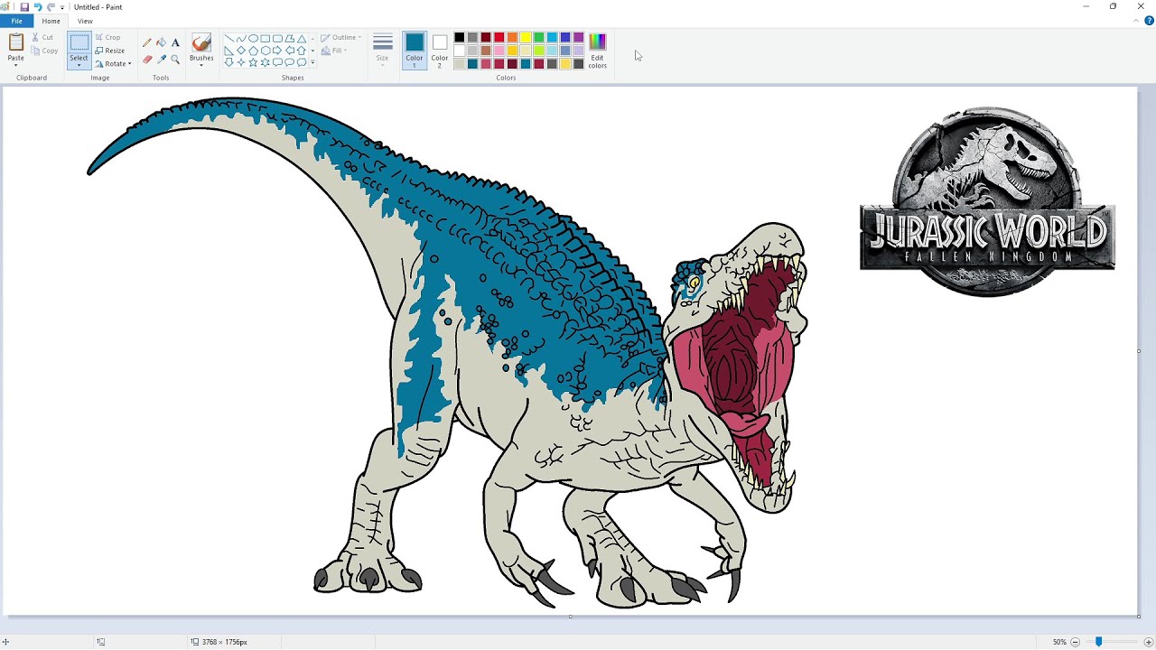 Drawing Baryonyx from Jurassic World: Fallen Kingdom using MS Paint ...