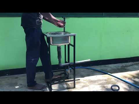 Portable hand washing sink by leg control - YouTube