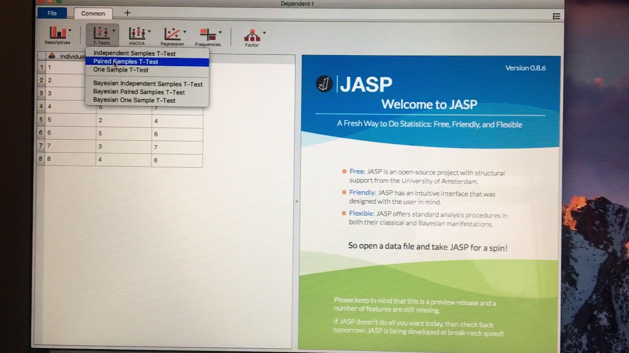 How to run a dependent T test in jasp - YouTube