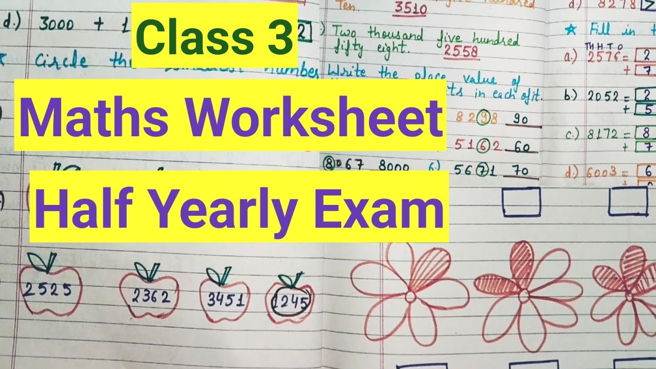 Class 3 maths half yearly exam Question Paper 2024-25 | Class 3 Exam ...
