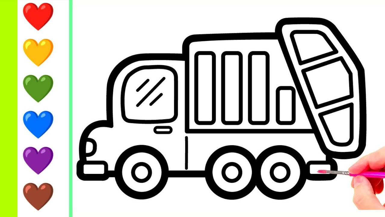 How to draw garbage truck and color for kids - YouTube