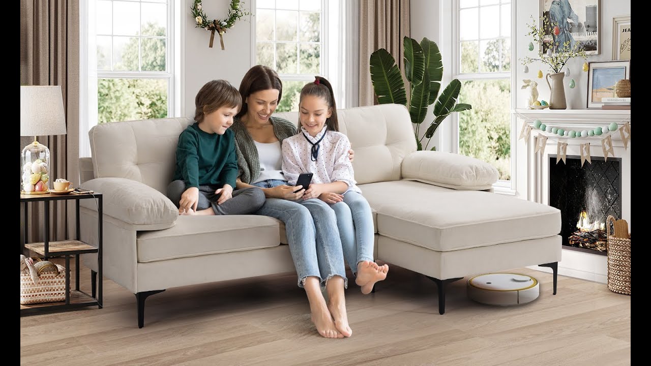 Asjmreye 85'' Convertible Sectional Sofa L Shape Couch with Chaise Chenille Fabric - YouTube