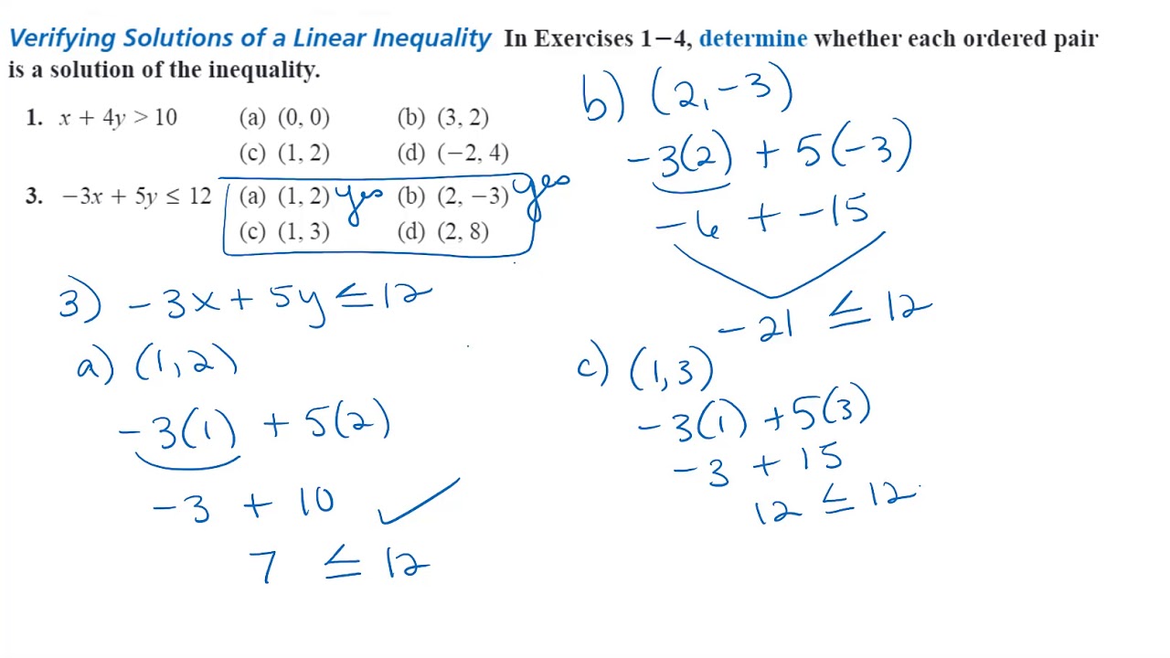 Checking ordered pairs as solutions to inequalities - YouTube