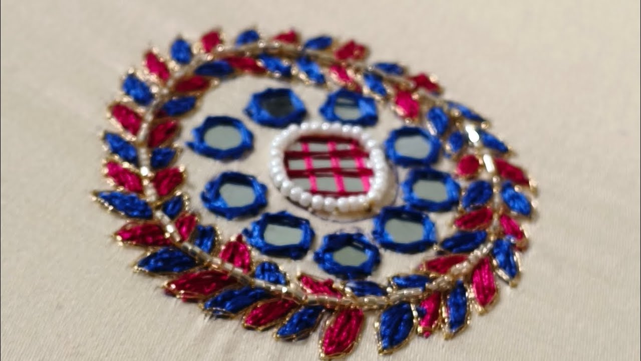 Unique mirror work tutorial using aari needle|| aari work || How to make mirror using aari ...