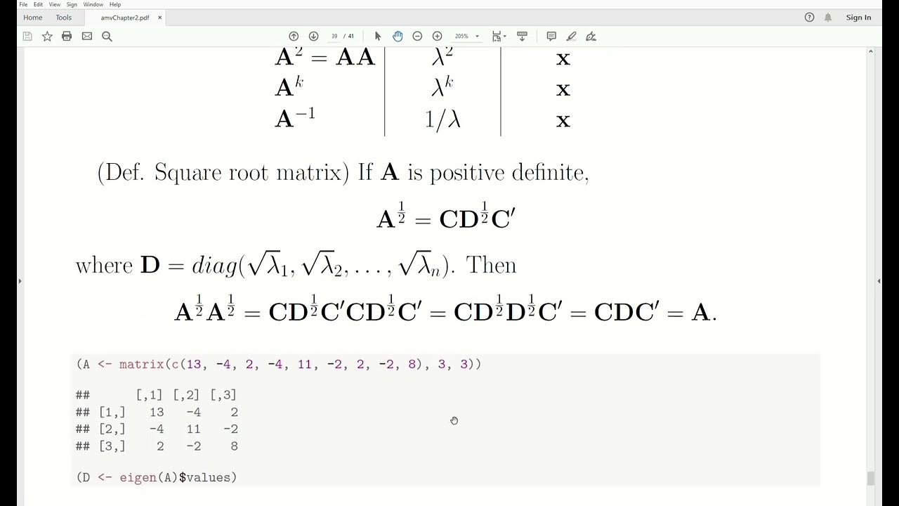 amv11 - Matrix Algebra: Spectral Decomposition, Square Root Matrix, and Singular Value ...