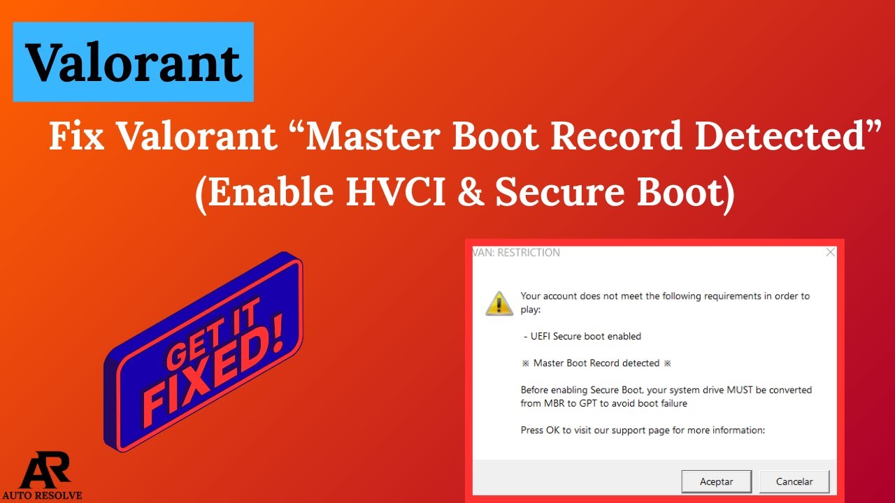 Fix Valorant “Master Boot Record Detected” (Enable HVCI & Secure Boot ...