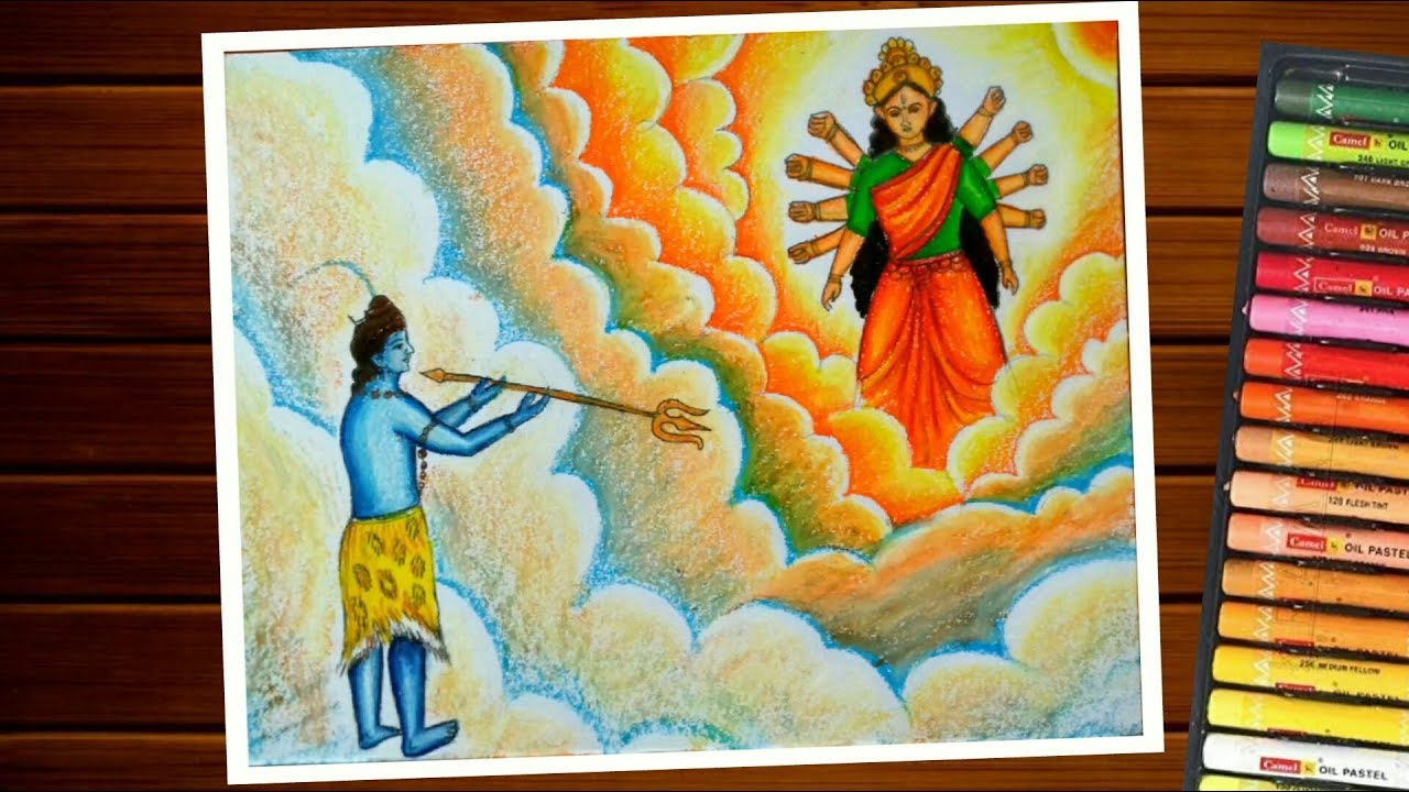 HOW TO DRAW DURGA PUJA EASY ||DRAWING NAVRATRI BY PASTEL COLOR ...