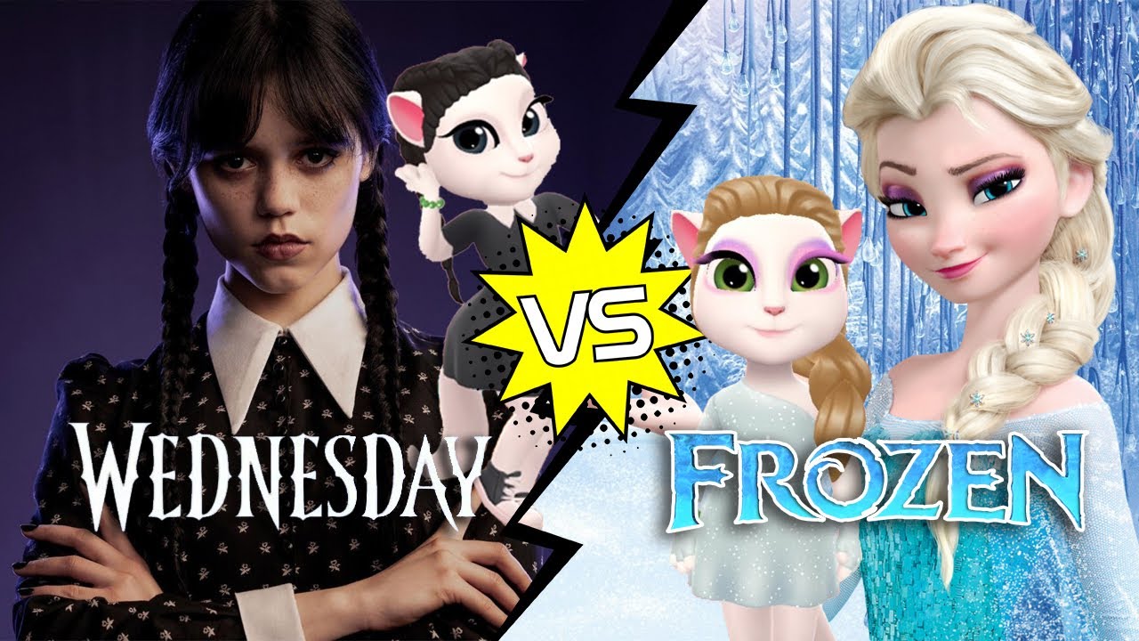 Wednesday VS Elsa who will win?🧐 ️☔️ || frozen || my talking Angela 2 ...