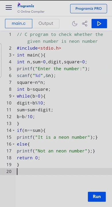 C program to check Neon Number - YouTube