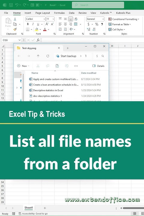 List all filenames from a folder and subfolder in Excel - YouTube
