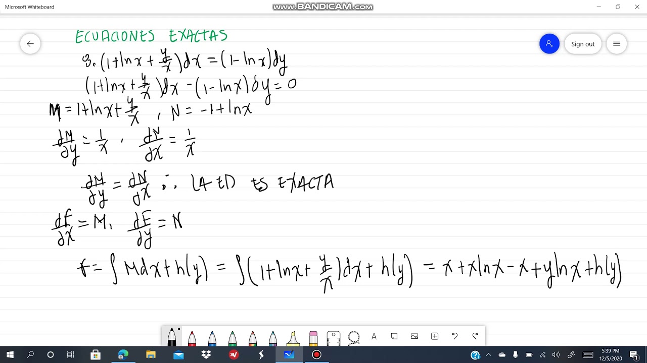 8 1 ln X y x dx 1 ln X dy Ecuaciones Exactas Alexander Estrada