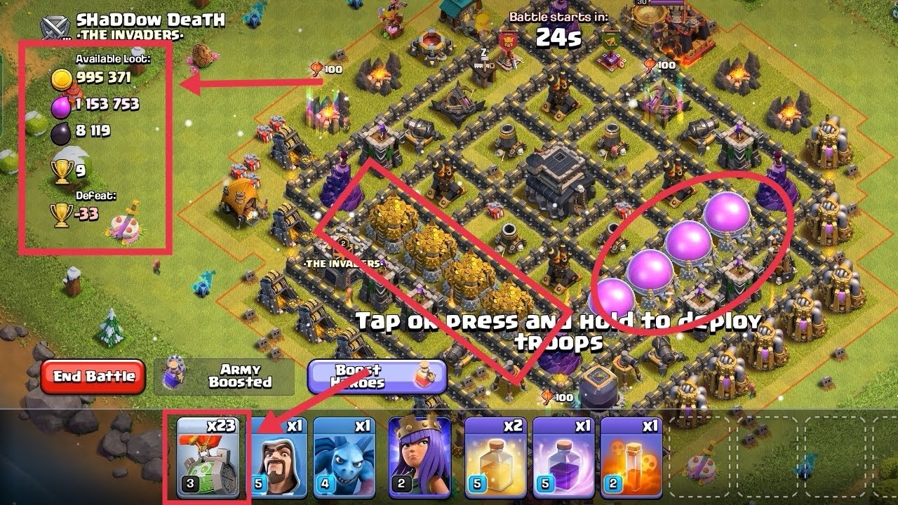 Successful Double(2x) loot attack at Town Hall 9 max using lv. 3 snake ...