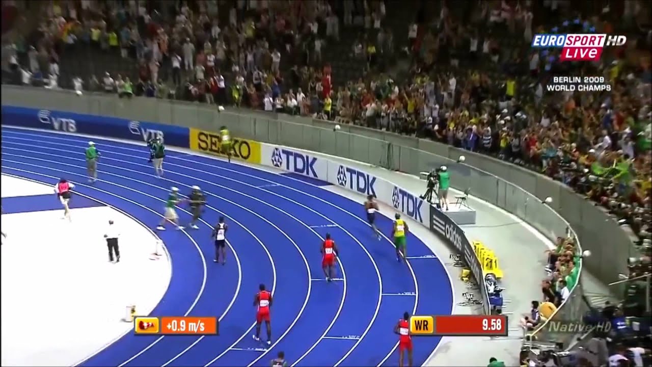 ATHLETISME - Record du monde masculin du 100m (9,58s) - YouTube