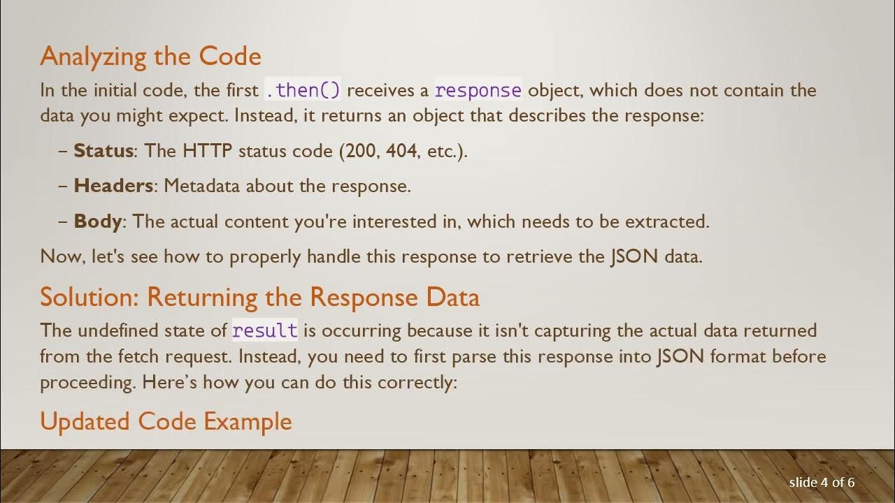 Understanding the result in the Fetch API: How to Fix Undefined Issues - YouTube