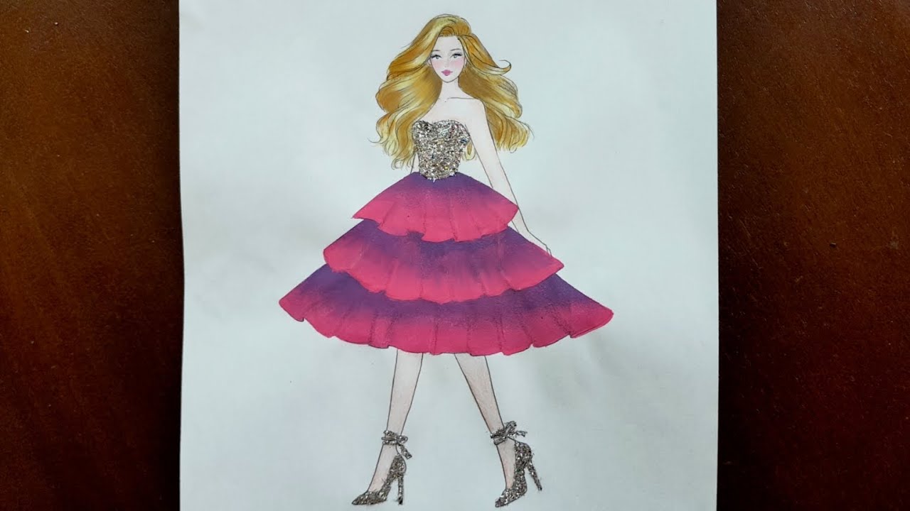 How to draw a girl with a beautiful dress💓 - step by step for beginners ...