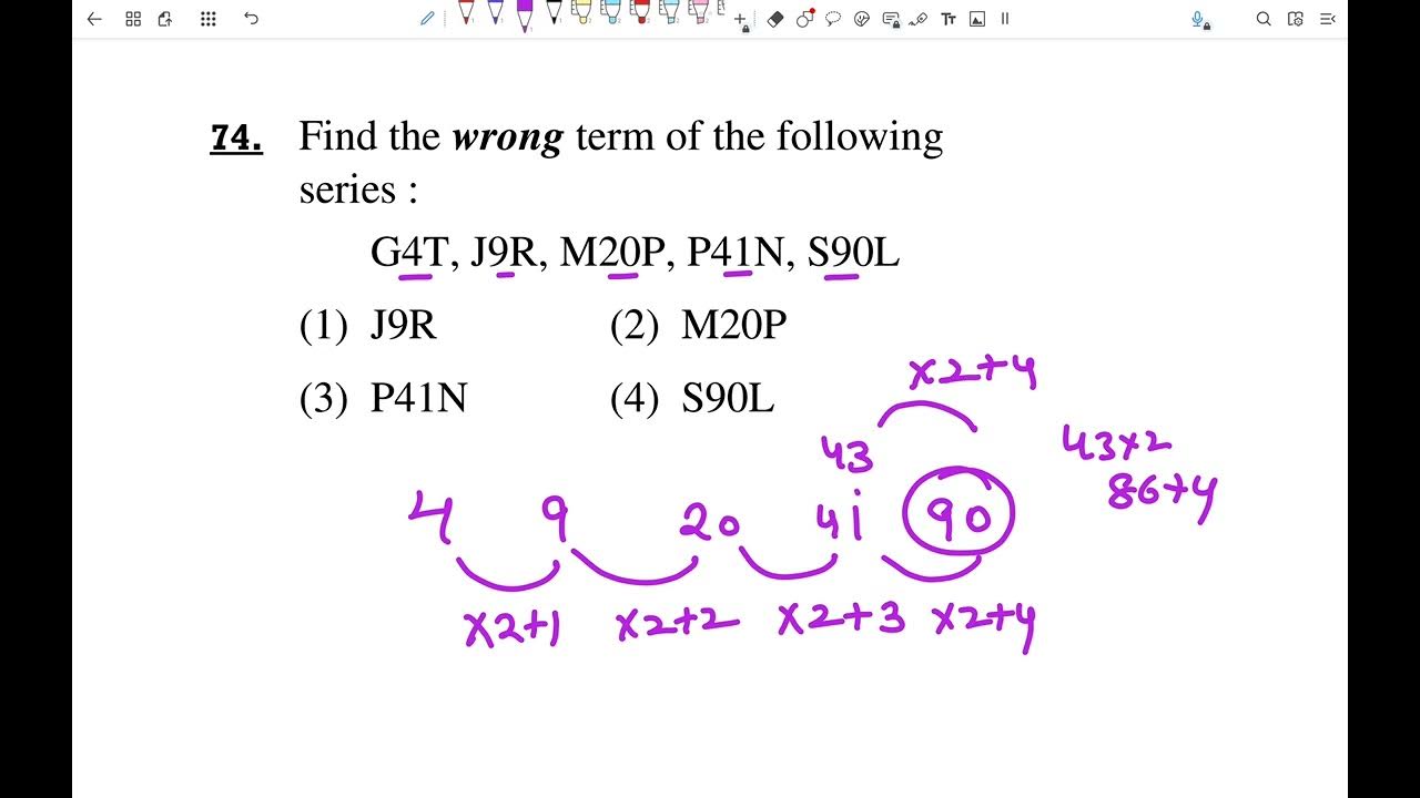 Reasoning :- Find the wrong term of the following series : G4T, J9R, M20P, P41N, S90L (HTET TGT ...