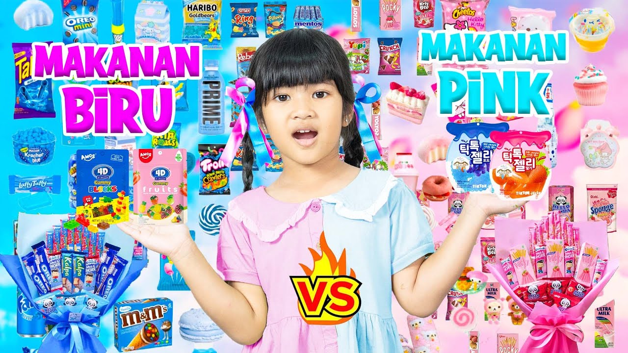 DOMINIQUE REVIEW MAKANAN SERBA PINK VS SERBA BIRU🤩!! BERBAGAI MAKANAN ...