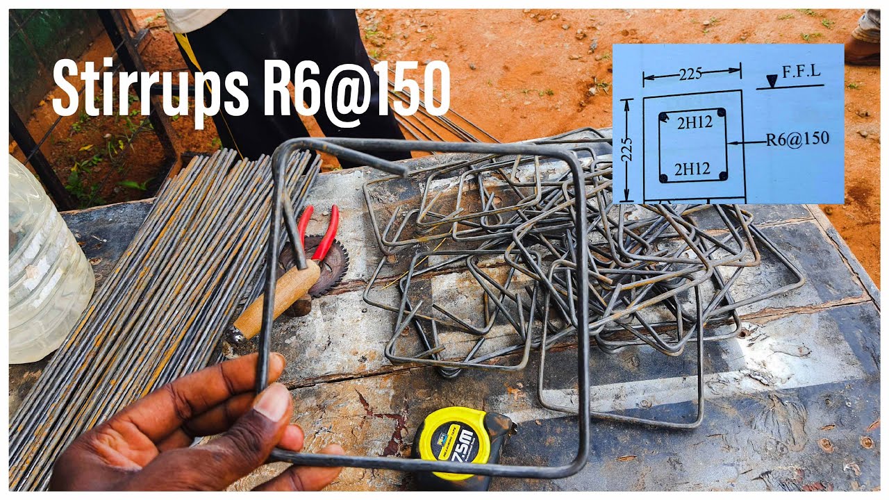 Bar bending for stirrups R6@150 for column in construction site - YouTube