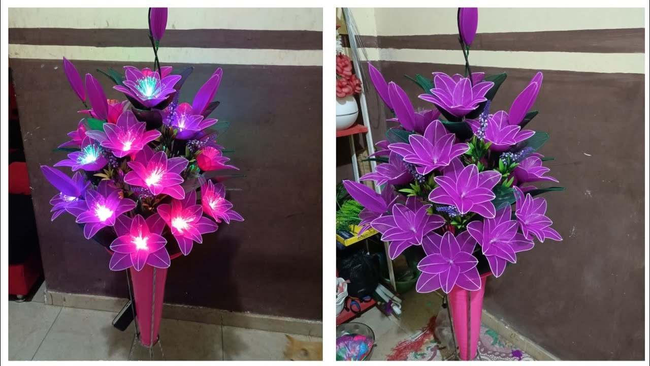 TUTORIAL MEMBUAT BUNGA POJOK DENGAN LAMPU LED WARNA/ BUNGA STOKING ...