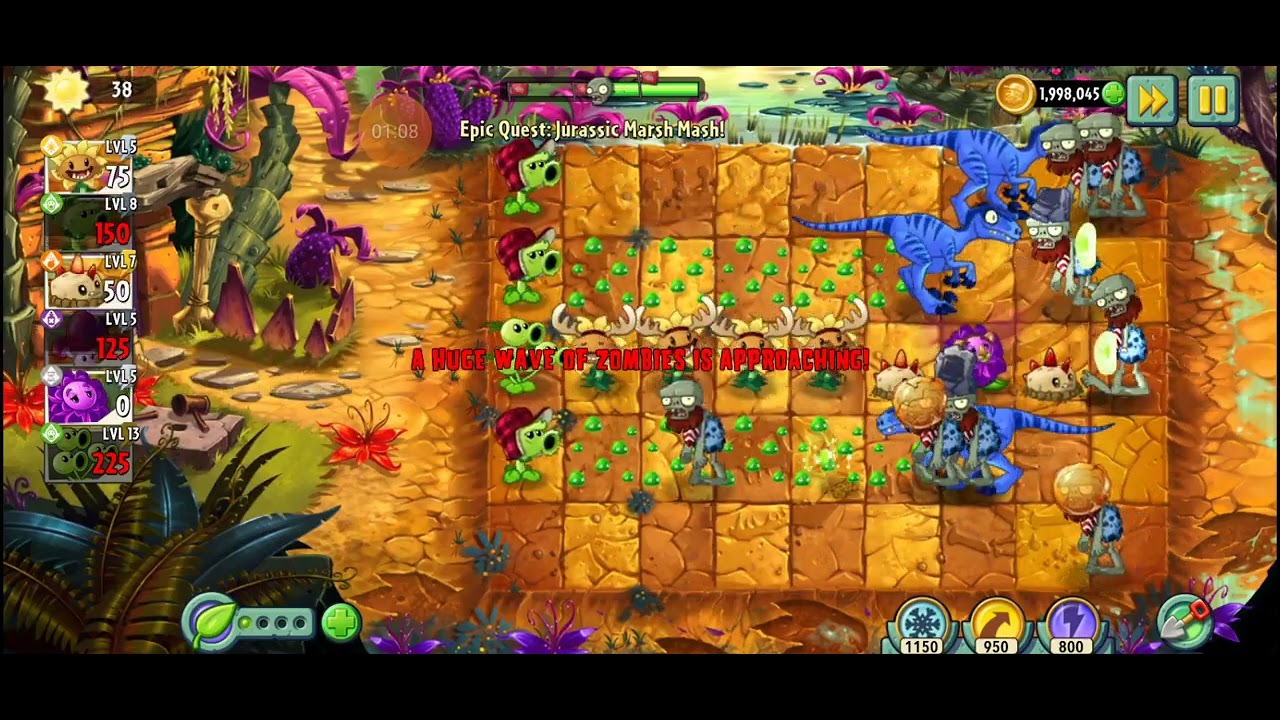 Plants vs Zombies 2 extra hard level Jurassic Marsh Marsh - YouTube