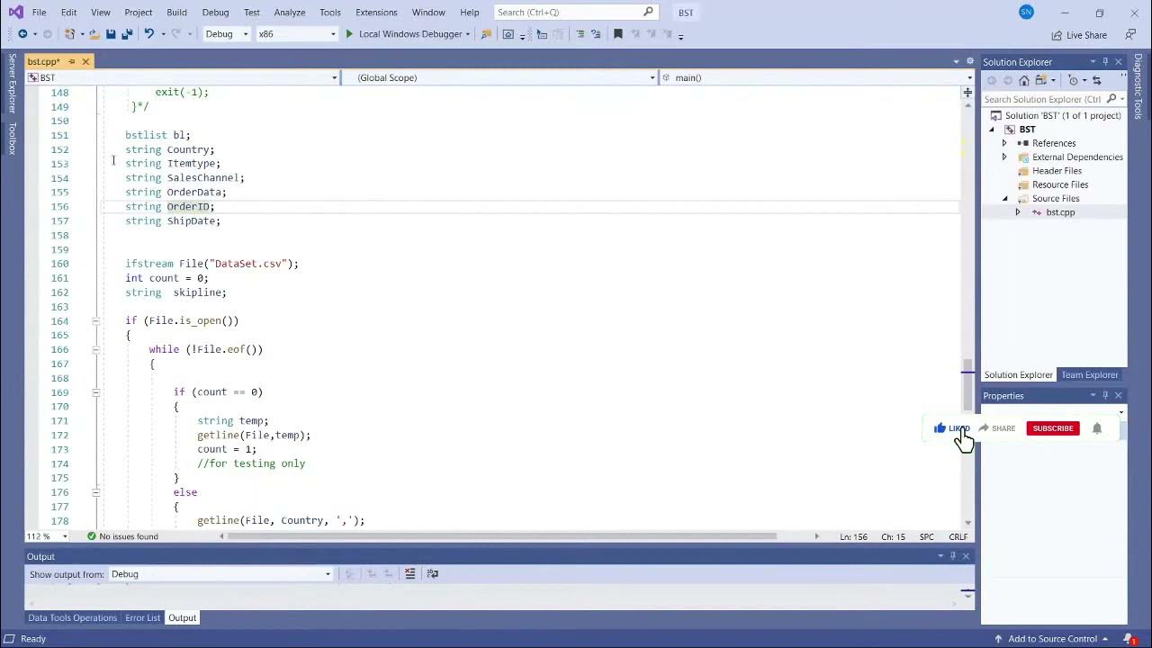 Read data from csv file and store it to Binary search tree - YouTube