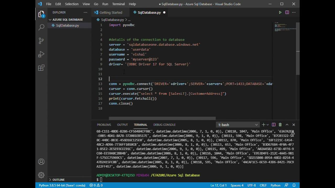 Connection of python with Azure Sql Database - YouTube