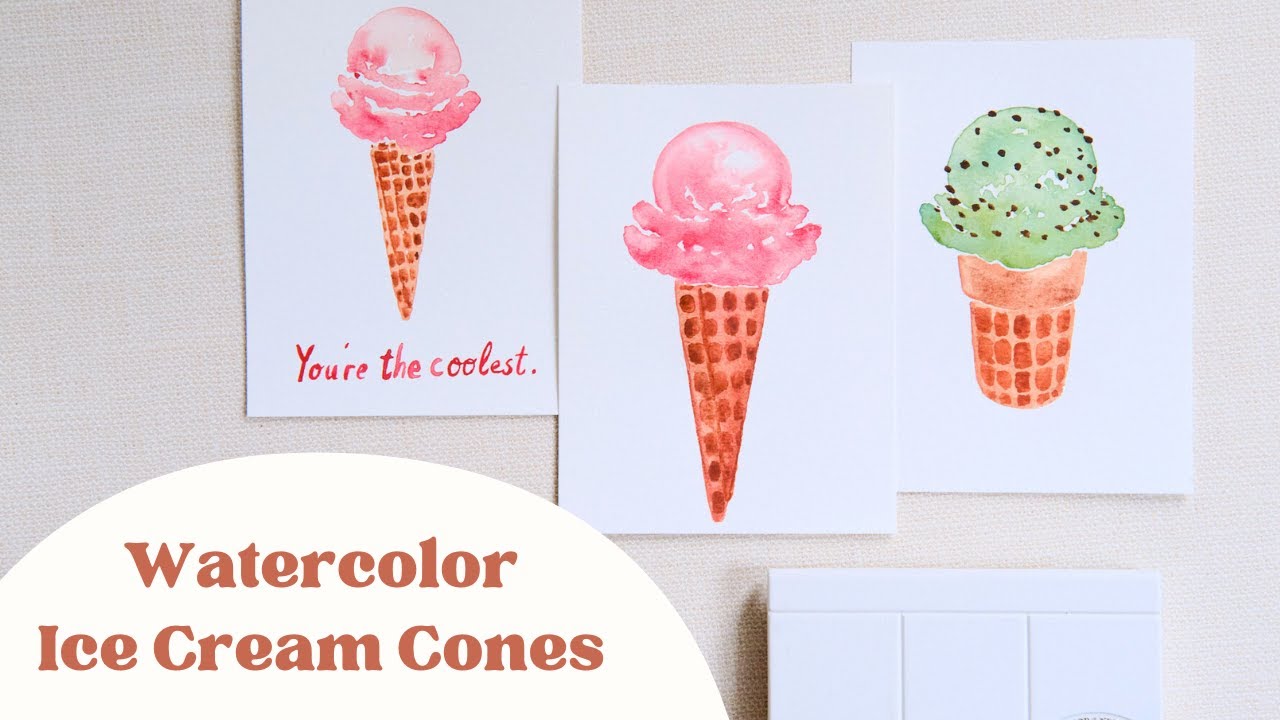 Watercolor Ice Cream Cone Tutorial - In under 5 minutes! - YouTube