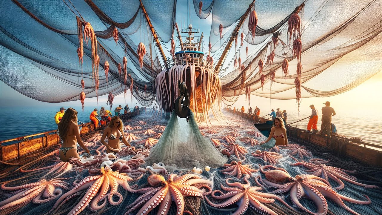 How fishermen catch thousands of giant octopuses every day, catching ...