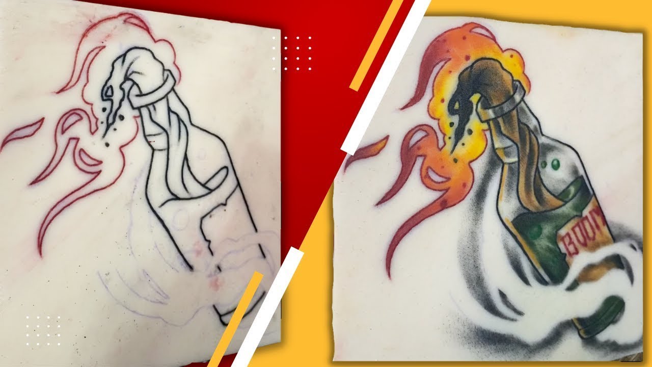 Shading & Colour Packing Tutorial| Molotov Cocktail Tattoo Design (Part ...