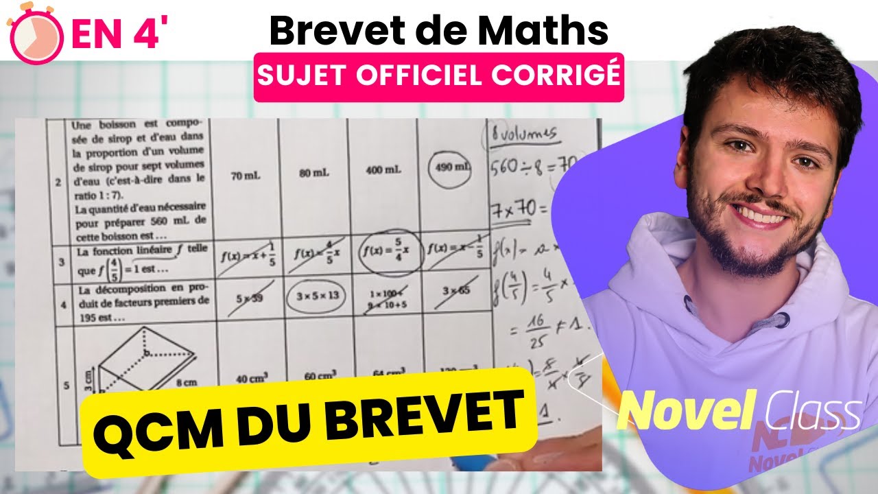 BREVET MATHS : 3 questions du QCM corrigées - YouTube