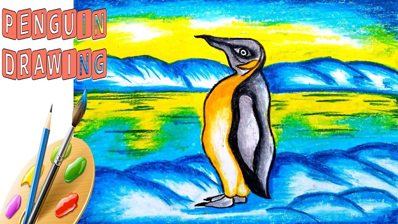 How to draw a landscape/scenery of polar region with penguin.. penguin ...