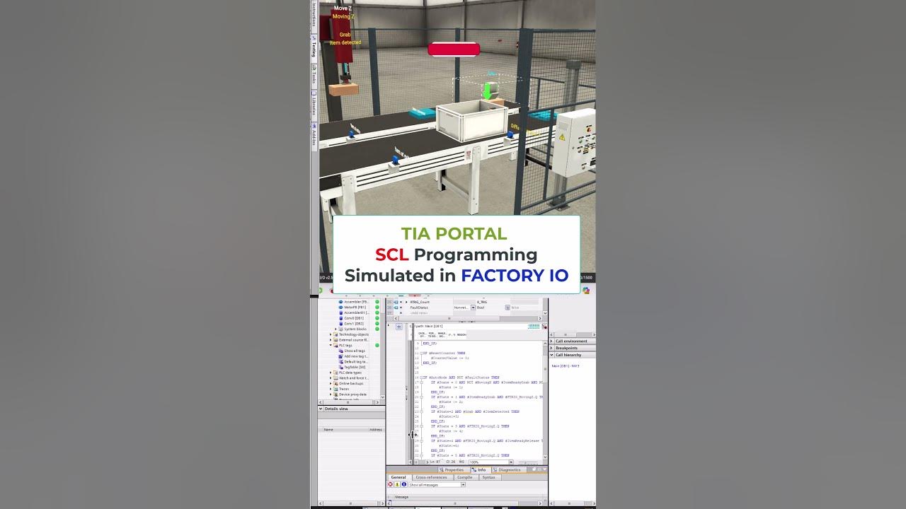TIA portal S7-1200 Siemens PLC SCL Programming of Assembler Simulated in FactoryIO #shorts # ...