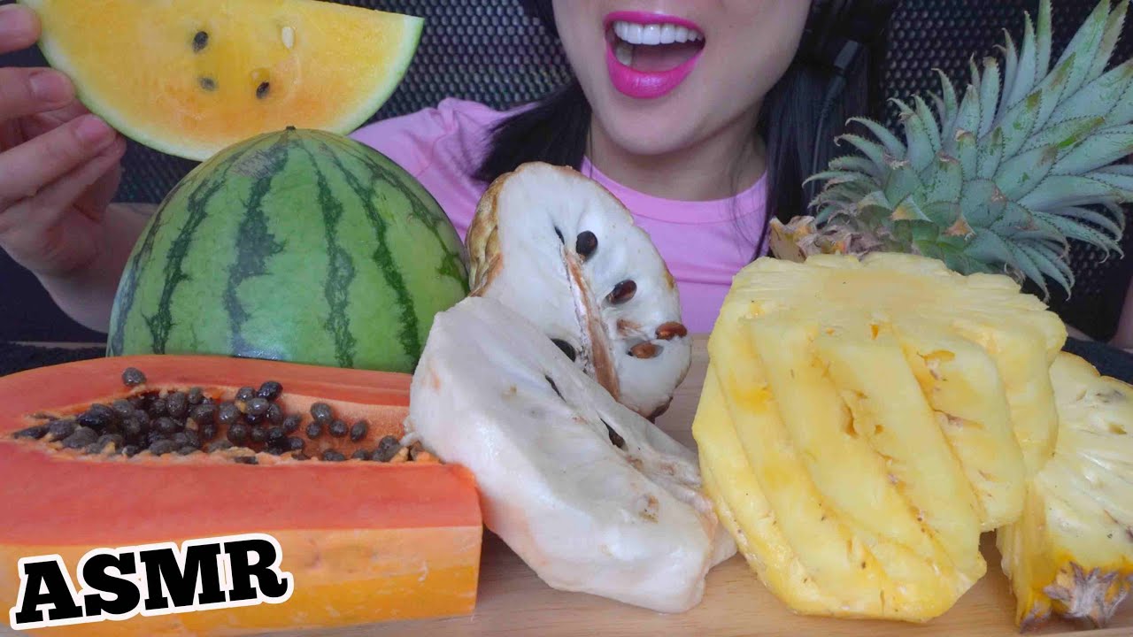 ASMR GIANT FRUIT PLATTER *YELLOW WATERMELON (CRUNCHY EATING SOUNDS ...