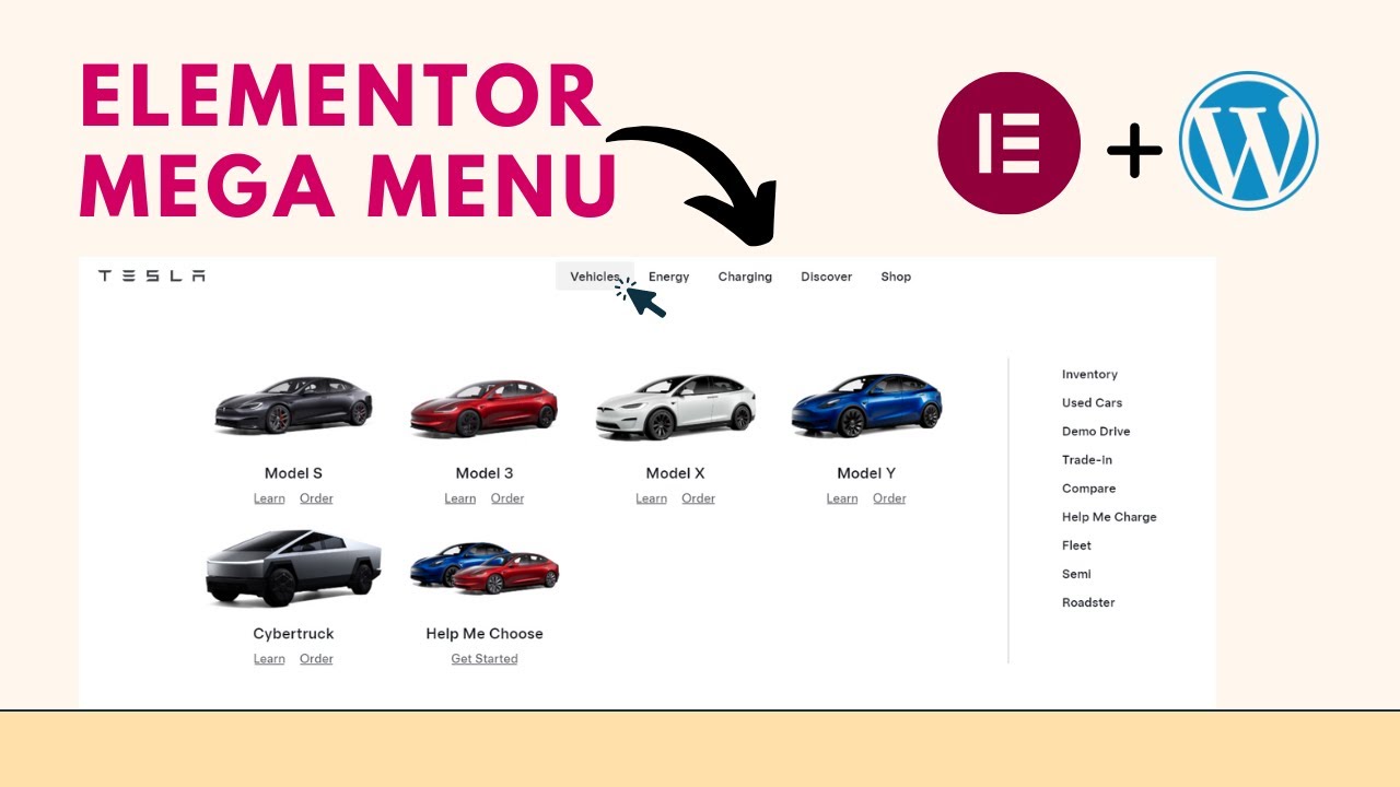 How to build a mega menu like Tesla website in Elementor WordPress ...