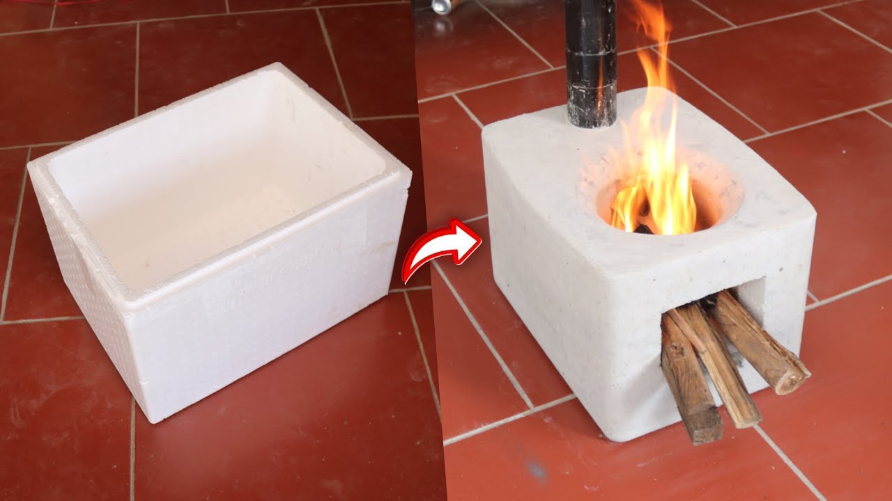 How to cast a smokeless cement stove with a foam box at home is very ...