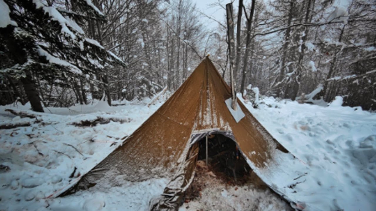 39c Winter Solo Camping In The Warmest Hot Tent On Earth Asmr Youtube