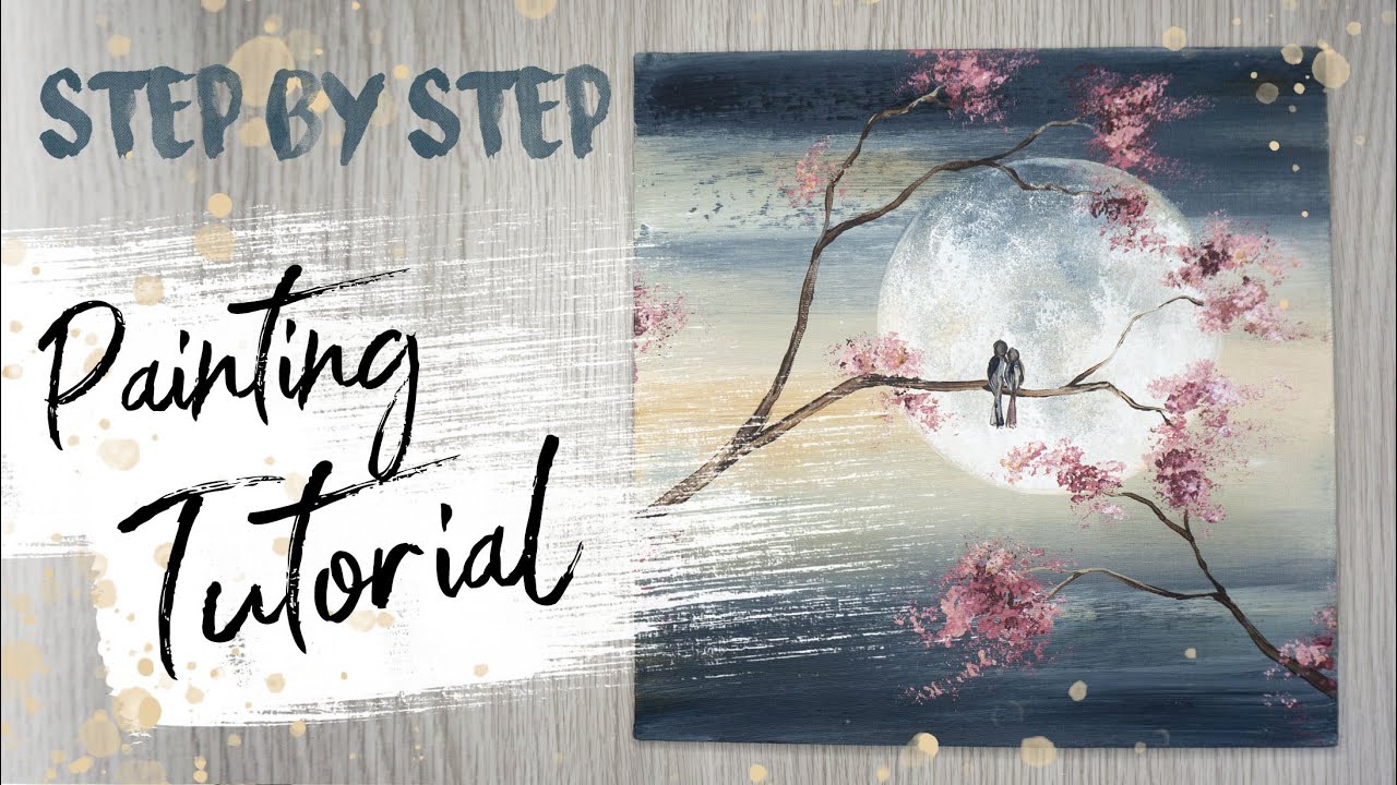 Easy Acrylic painting tutorial // Full Moon with Birds // Step by Step ...