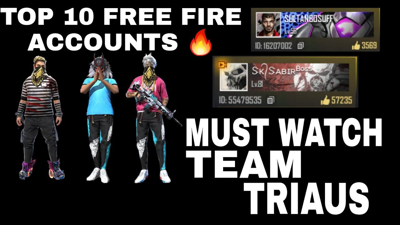 TOP 10 FREE FIRE ACCOUNTS🔥 - YouTube