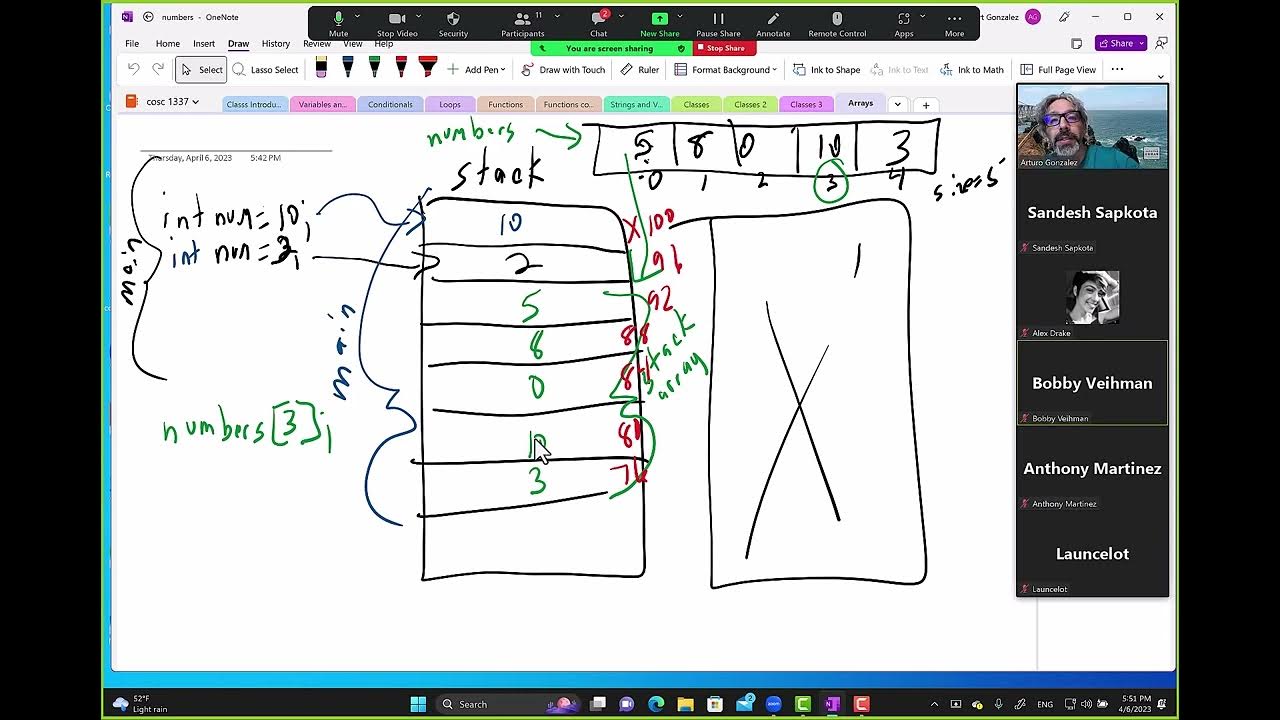 040623 Cosc 1337 C Stack Arrays Array Addressing And Arrays And Pointers Youtube
