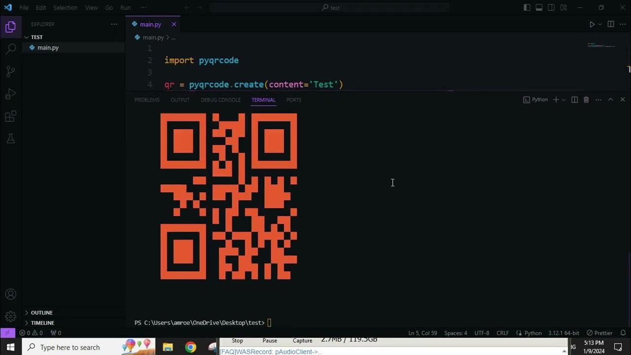 How to display QR code in cmd or terminal using pyqrcode in Python - YouTube