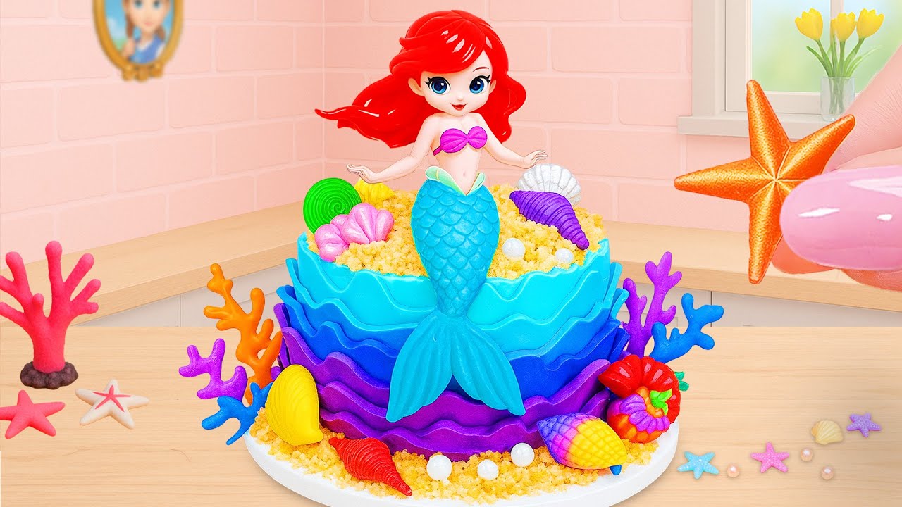 Stunning Ariel Mermaid Cake 🍰 Creative Ocean Dessert with Colorful Layers by Tiny Joy Bakes 🧜‍♀️ ...